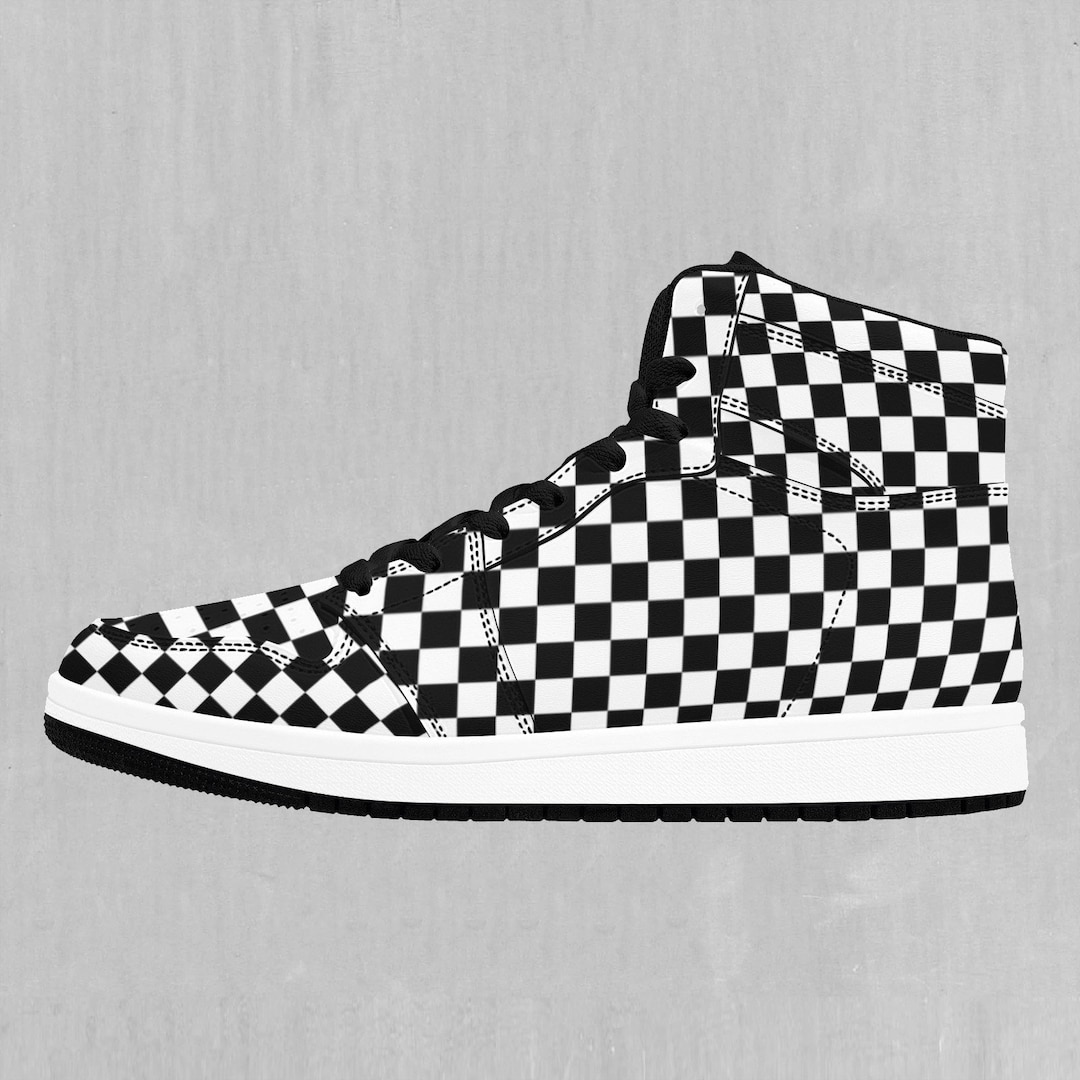 Checkerboard High Top Sneakers With Print, High Top Shoes - Etsy
