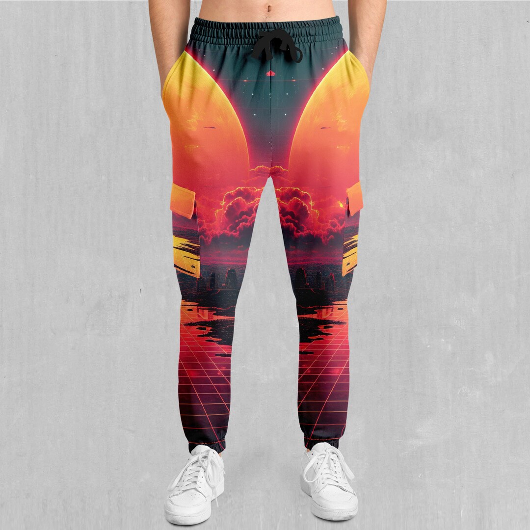 Cyber Skyline Synthwave Retro EDM Rave Festival Unisex Cargo Joggers - Etsy