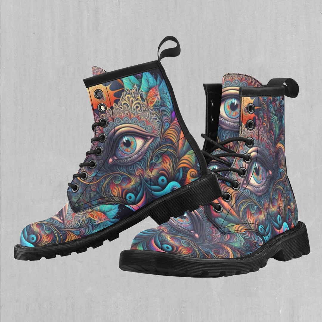 Cosmic Eye Mandala Psychedelic Colorful Women's Lace-up Faux Leather ...