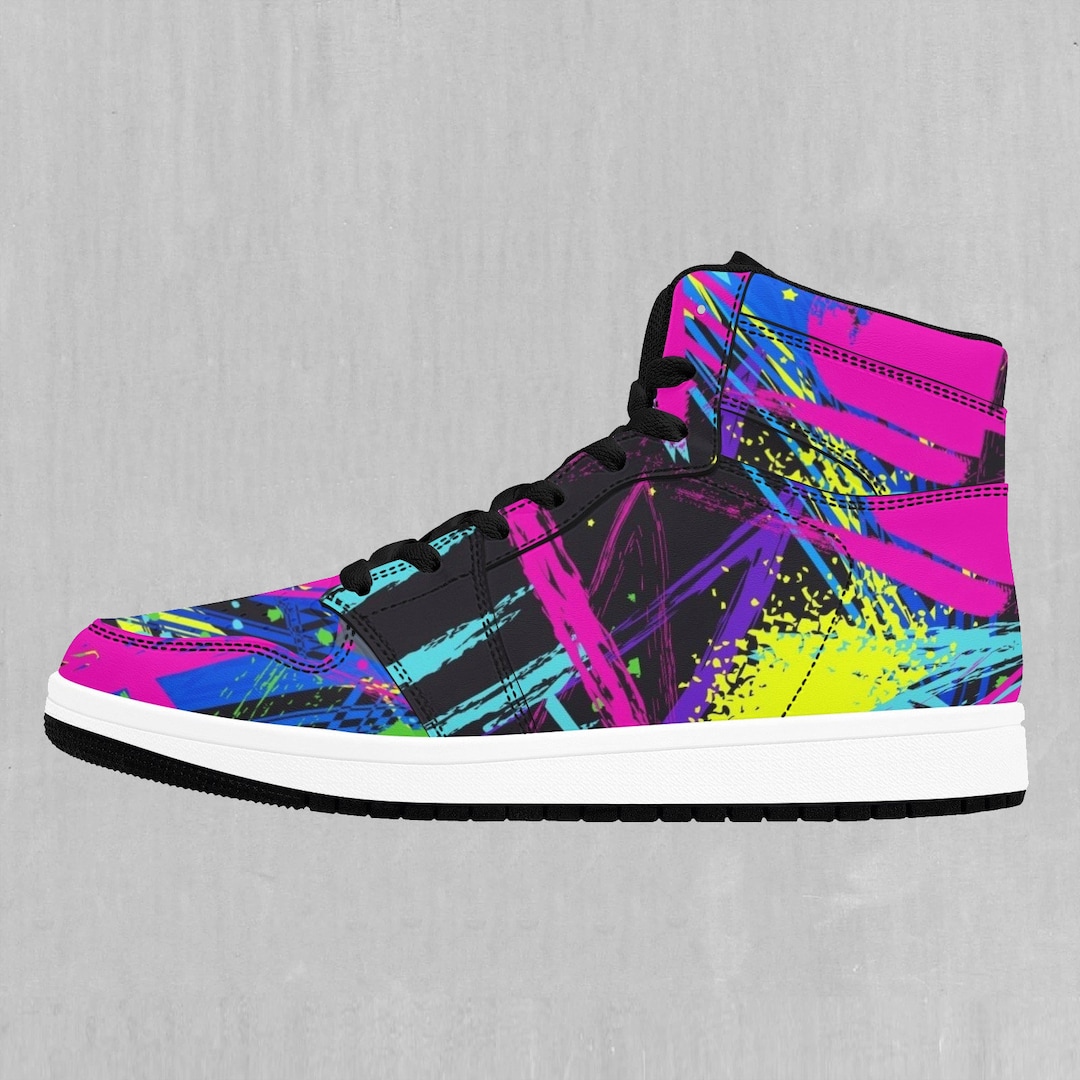 Neon Boulevard Retro Abstract High Top Sneakers, High Top Shoes - Etsy