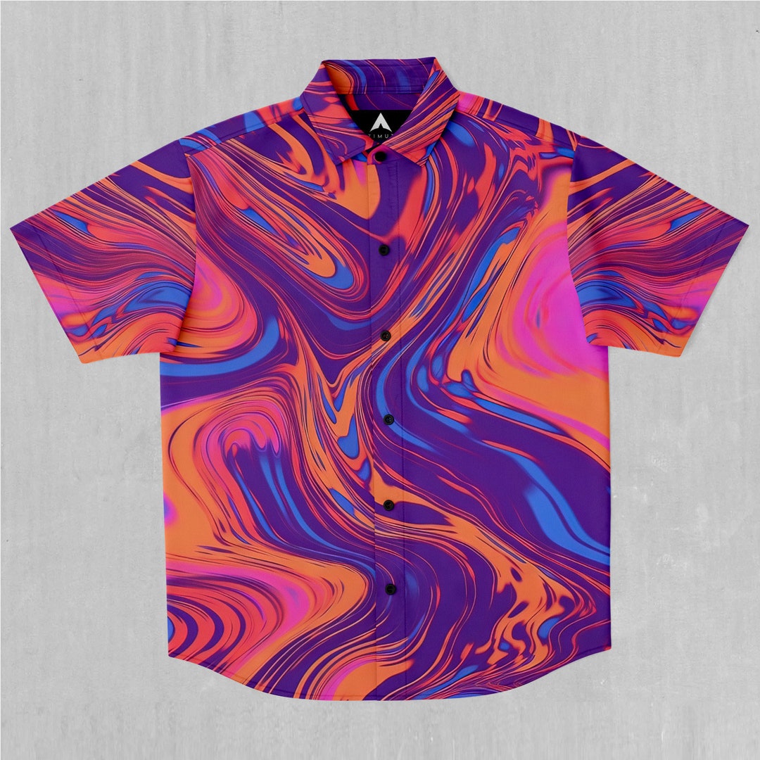 Luminous Mixture Psychedelic Synthwave Short Sleeve Button Down ...