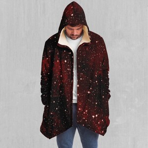 Crimson Space Galaxy Nebula EDM Rave Festival Sherpa Lined Hooded Cloak ...
