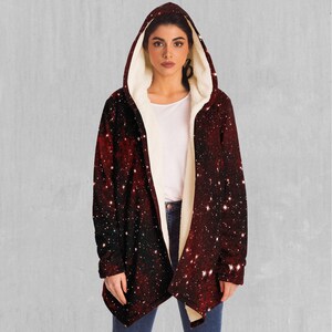 Crimson Space Galaxy Nebula EDM Rave Festival Sherpa Lined Hooded Cloak ...
