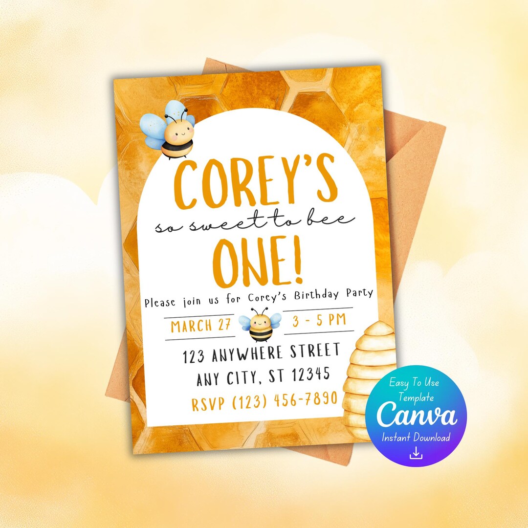 Bee Birthday Invitations | Bee Themed Birthday Invitations | Bee 1st ...
