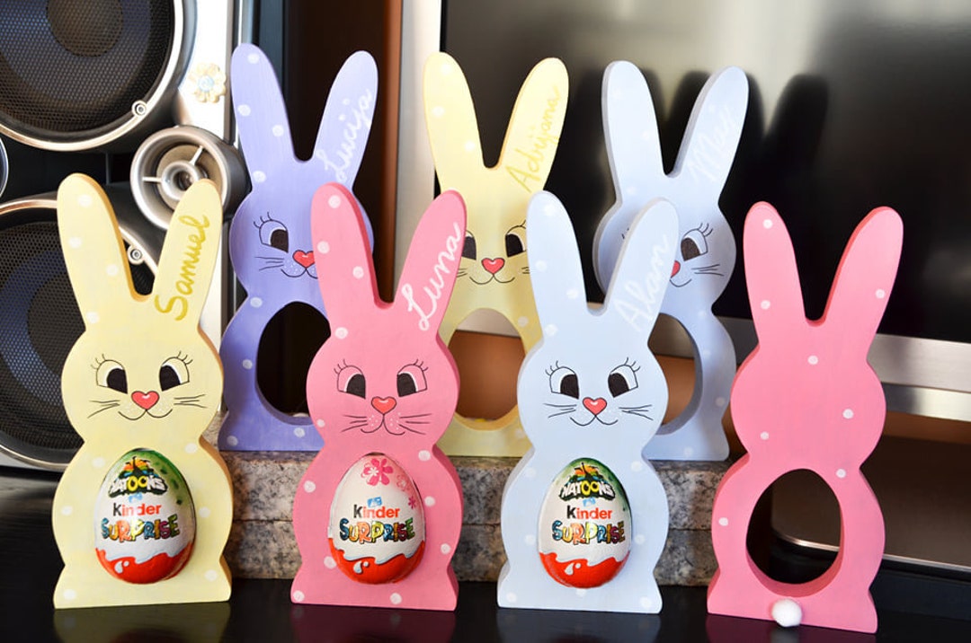 Bunny Kinder Egg Surprise Holder Rabbit Chocolate Wooden Holder Easter ...