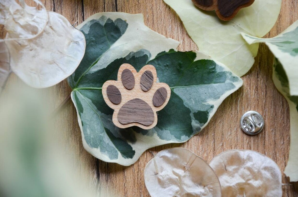 Paw Shape Wooden Pin Badge Brooch Accessory Dog Cat Lover Gift - Etsy ...