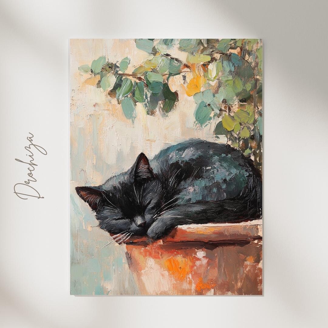 Catful Wall Art | Sleeping Cat Painting | Cozy Home Decor | Digital ...