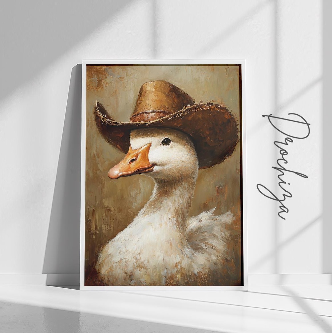 Goose in Cowboy Hat Art Print, Funny Western Wall Decor, Quirky ...