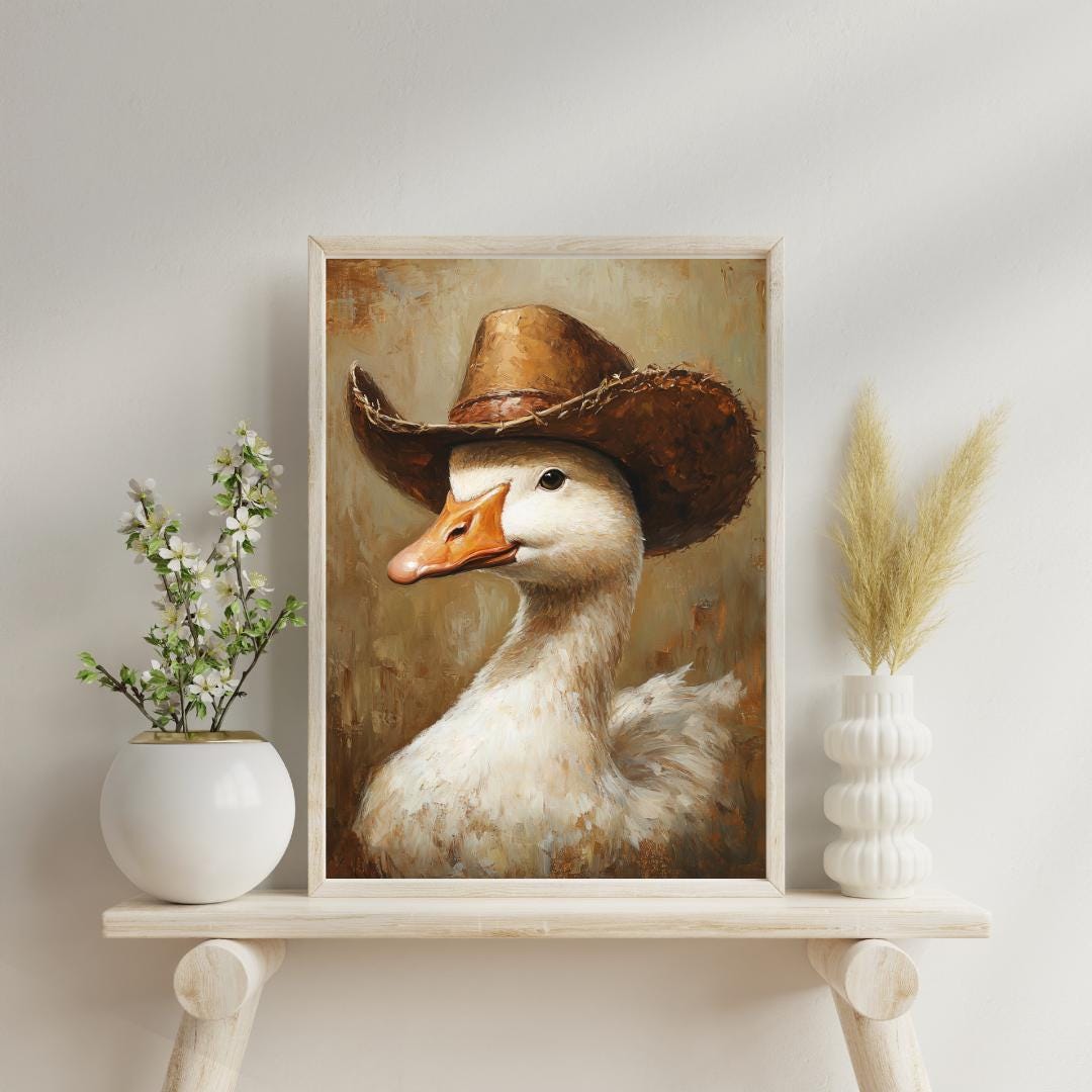 Goose in Cowboy Hat Art Print, Funny Western Wall Decor, Quirky ...