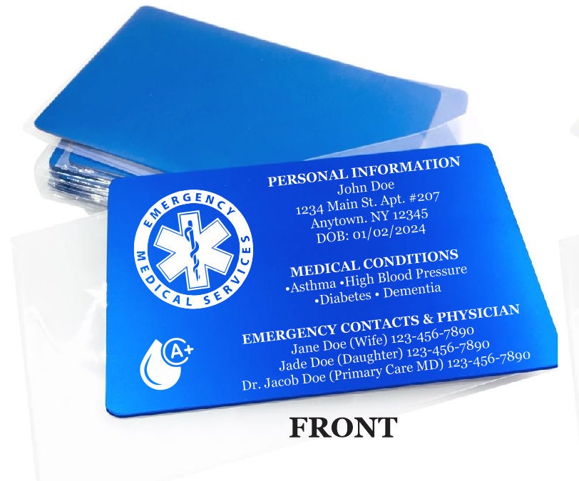 Personalized Emergency Medical Contact Card ID FREE SHIPPING - Etsy