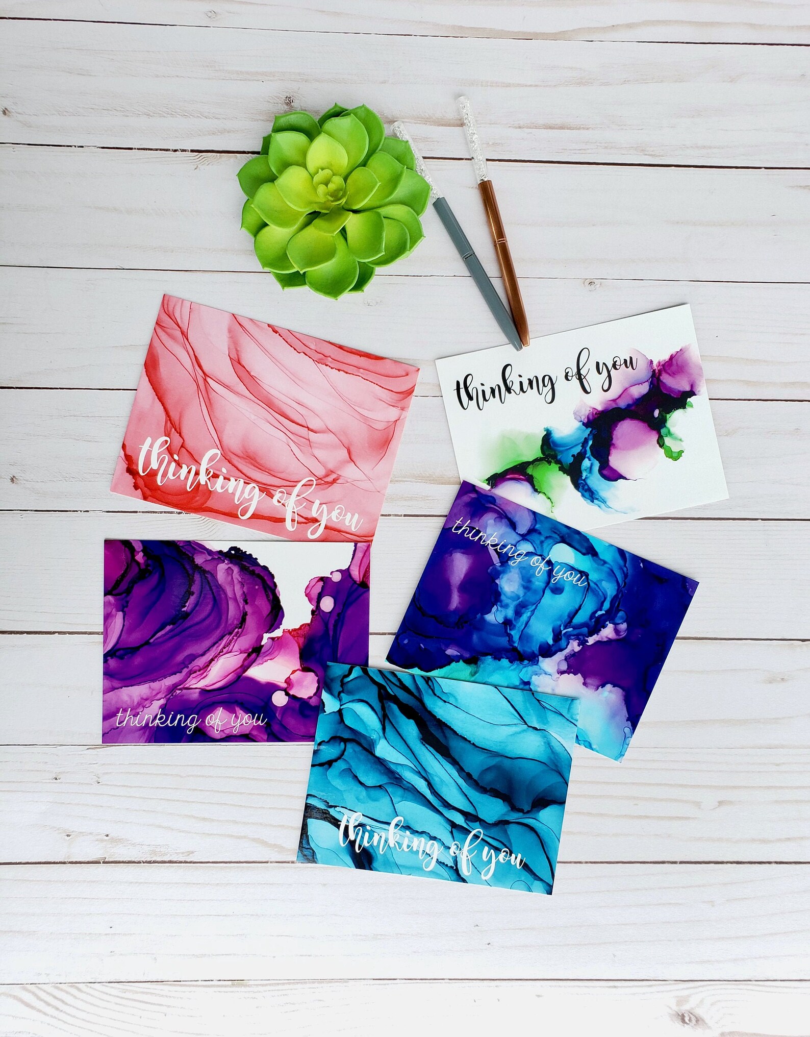 Set of 5 'thinking of You' Art Card Prints Unique | Etsy