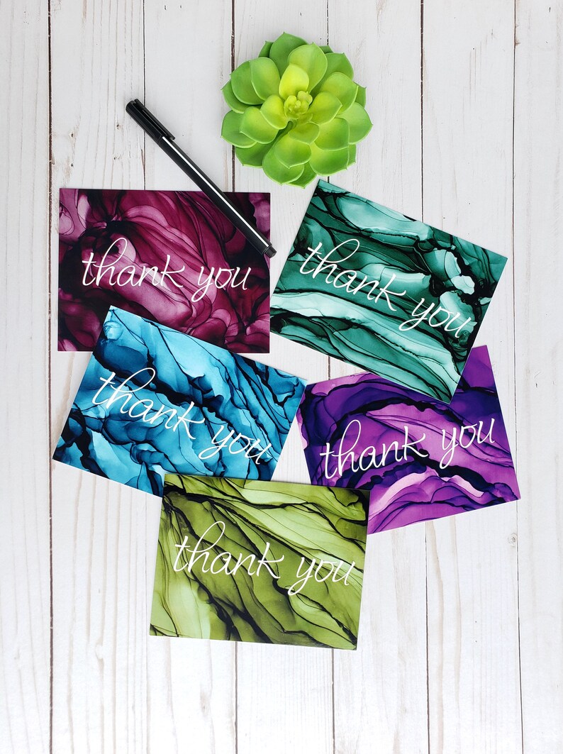 Set of 5 Deep Coloured Alcohol Ink 'thank You' Art | Etsy