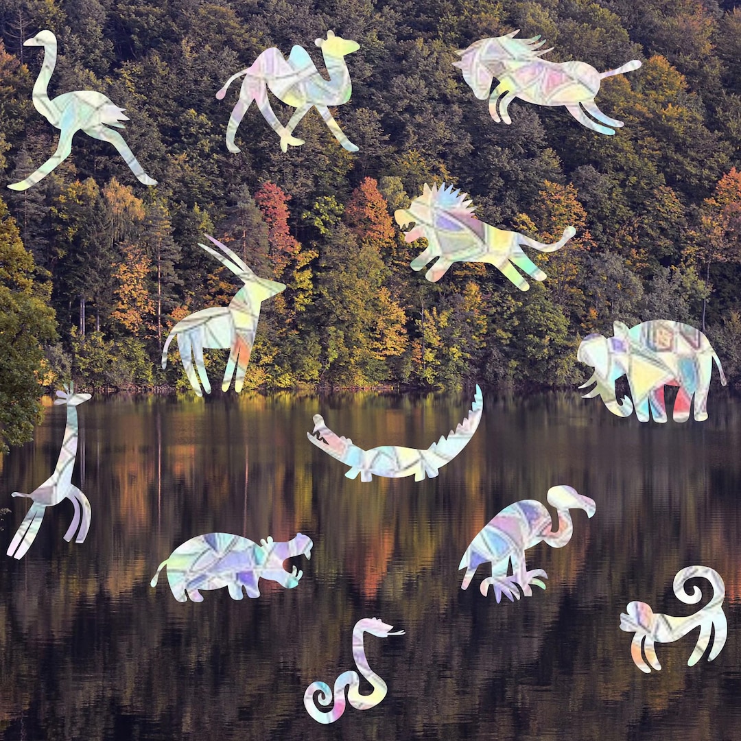 11 Safari Animals Suncatcher Sticker, Jungle Rainbow Maker Decal ...