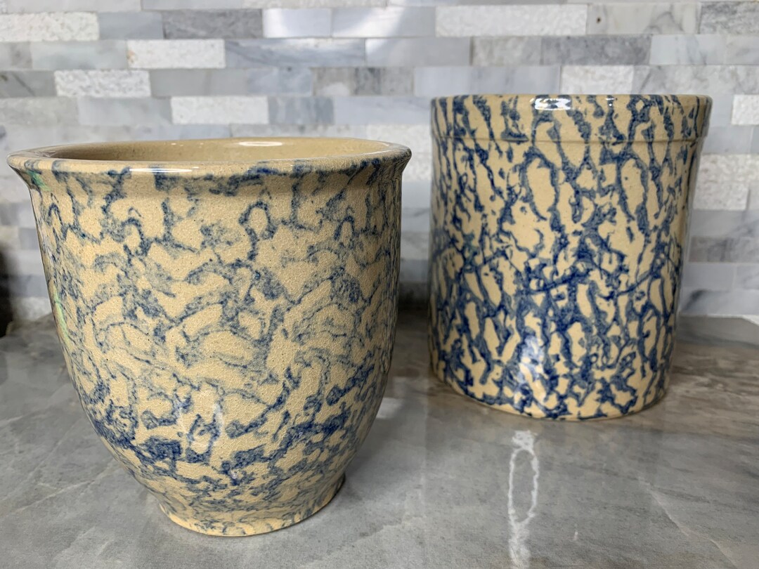 Robinson Ransbottom, Blue, Spongeware. Kitchen Utensils Holder and High ...