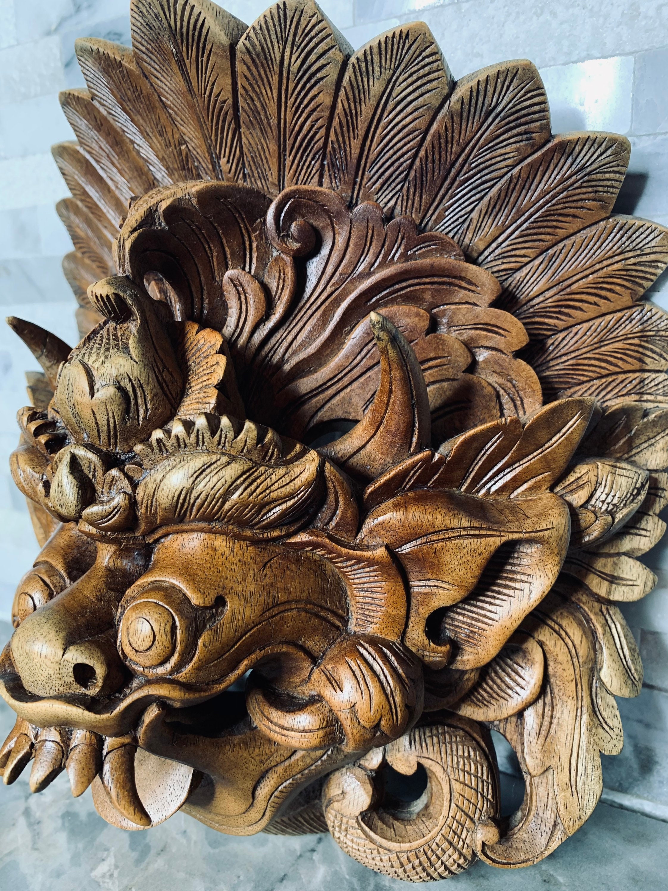 Antique Indonesian Carving of Barong Ket Head Mystical Lion From Bali ...