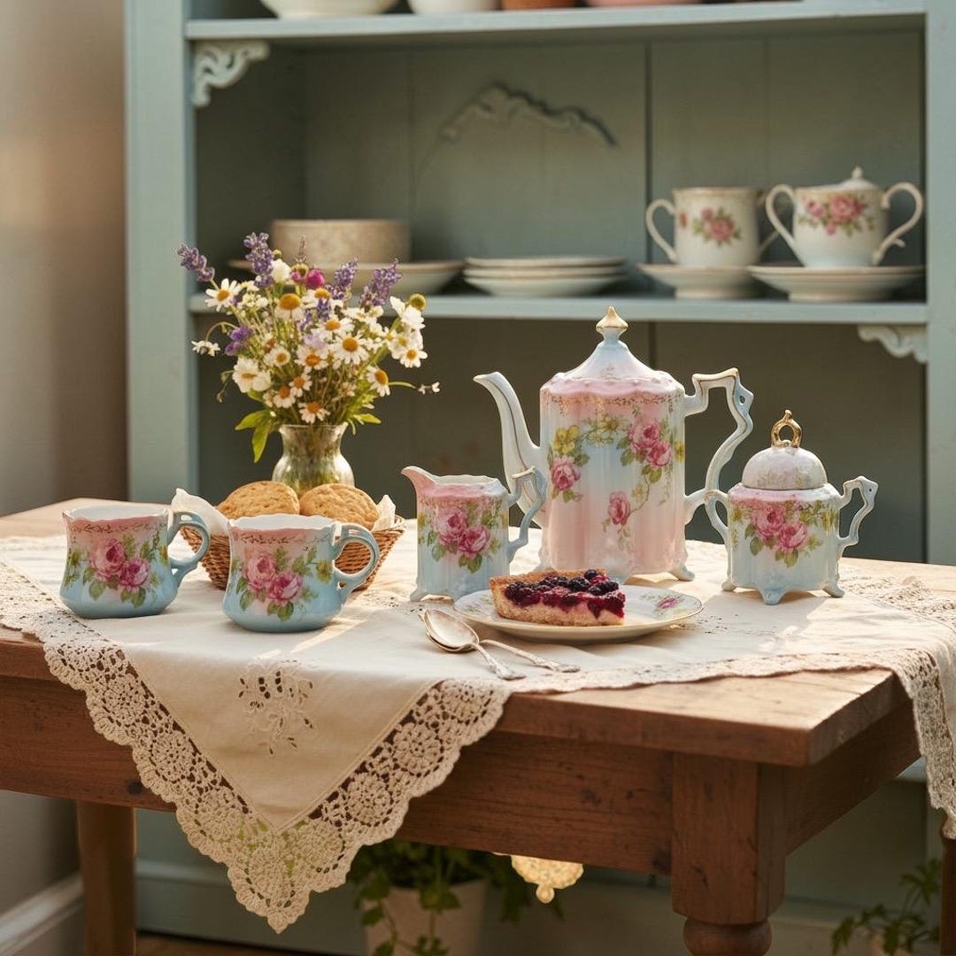 Pastel Rose Porcelain Tea Set • 5 Cup Mid‑century Japan • Gold Trim ...