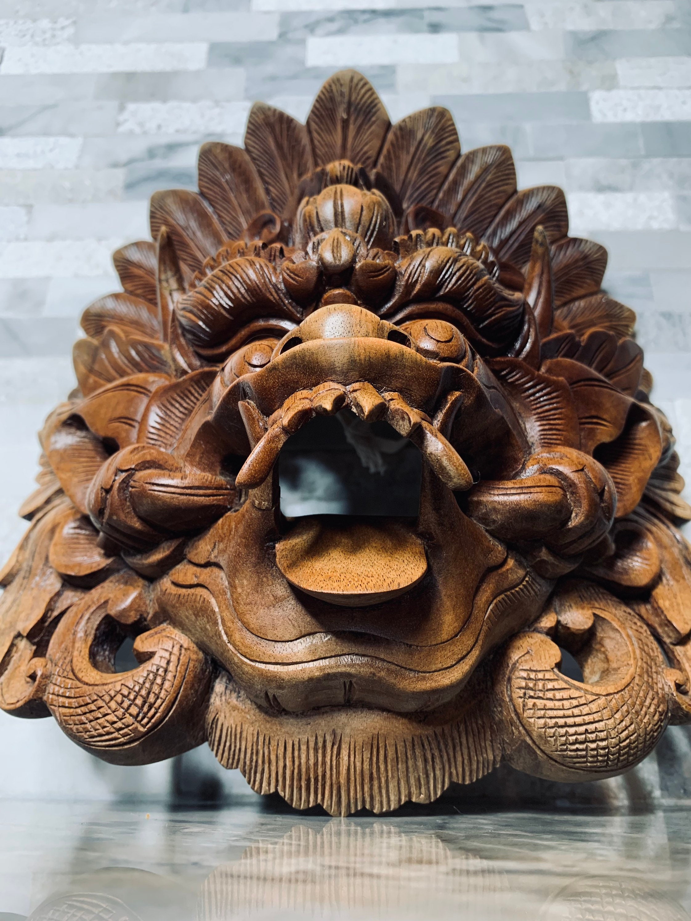 Antique Indonesian Carving of Barong Ket Head Mystical Lion From Bali ...