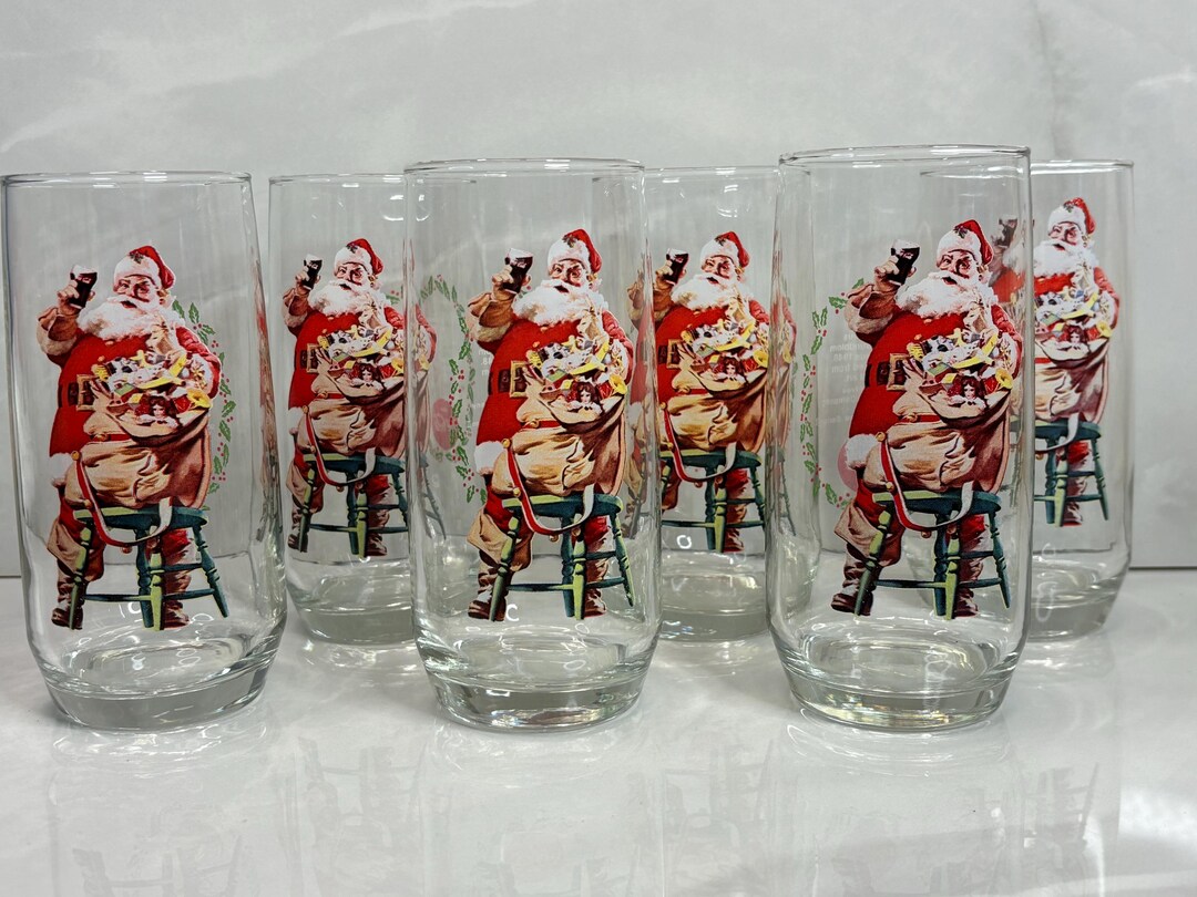 Vintage Coca-cola Christmas Glasses – Set of 6 With Classic Santa Art ...
