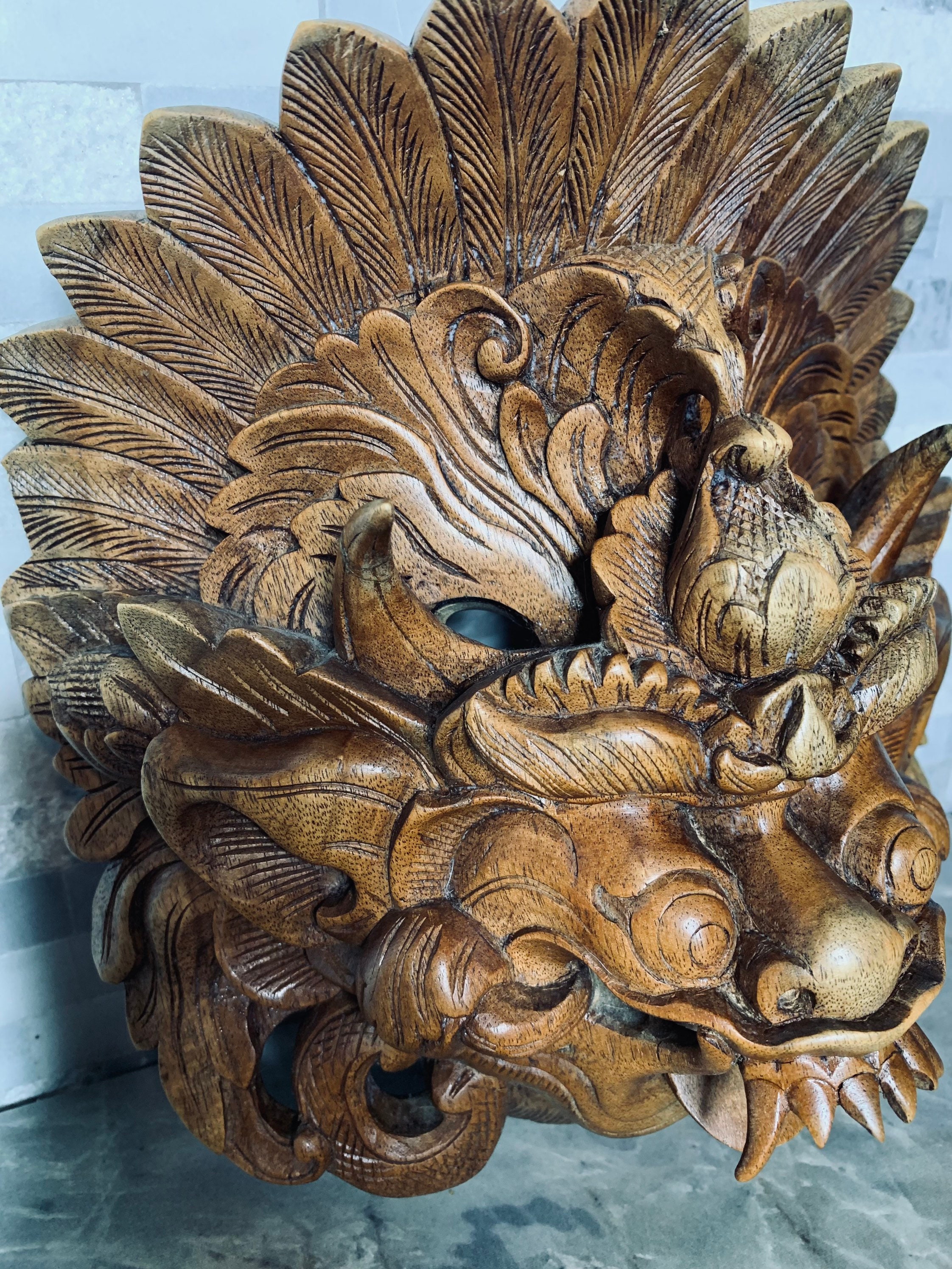 Antique Indonesian Carving of Barong Ket Head Mystical Lion From Bali ...