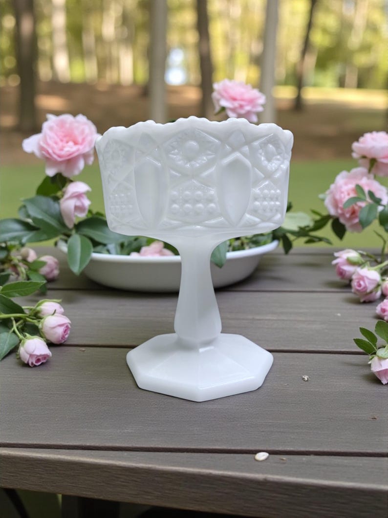 LE Smith Milk Glass Compote – “cane and Arches” / “heritage” Pattern - Etsy