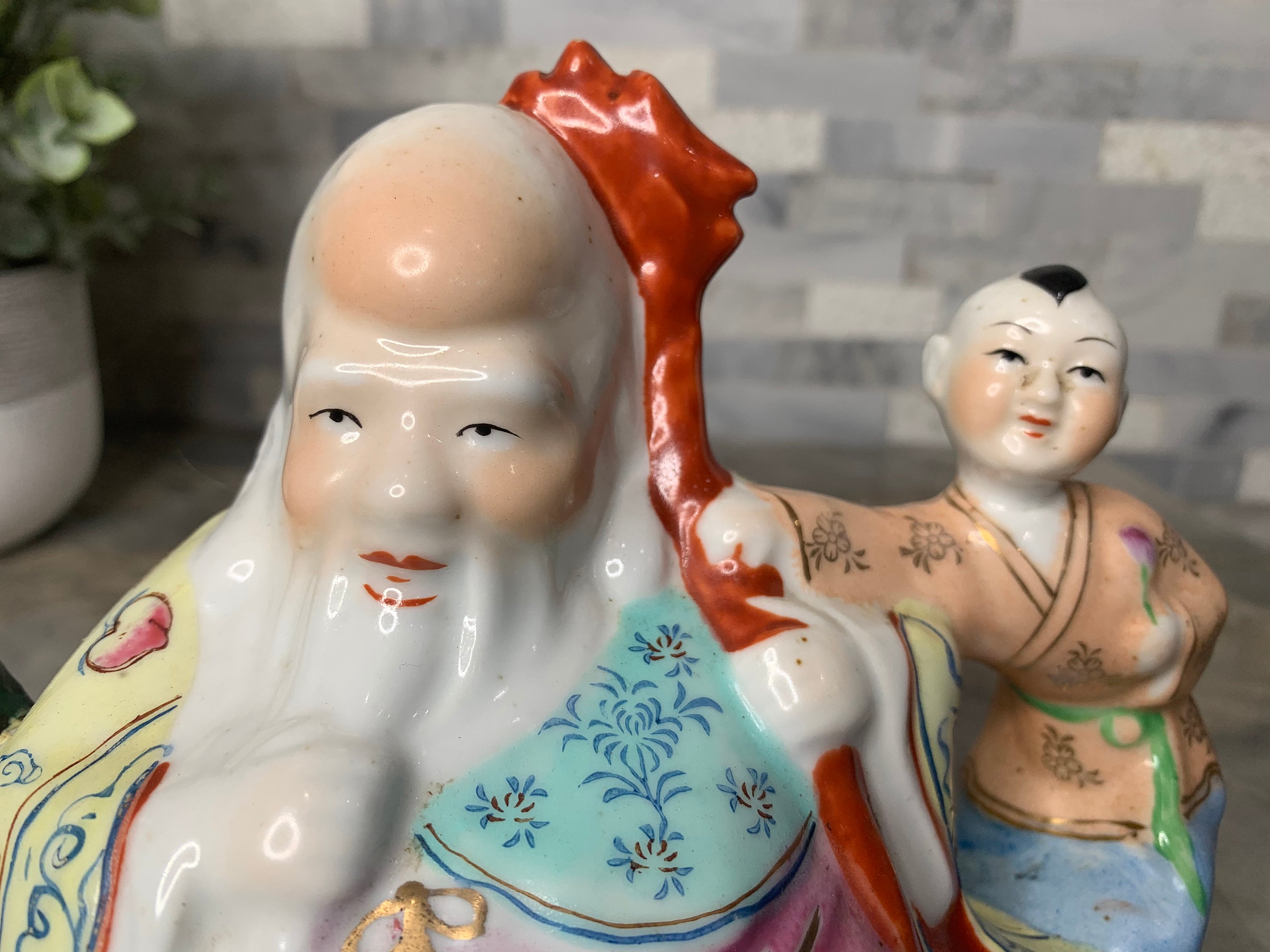Vintage Chinese Buddha Teapot, Shou Lau Longevity God and Boy Porcelain ...