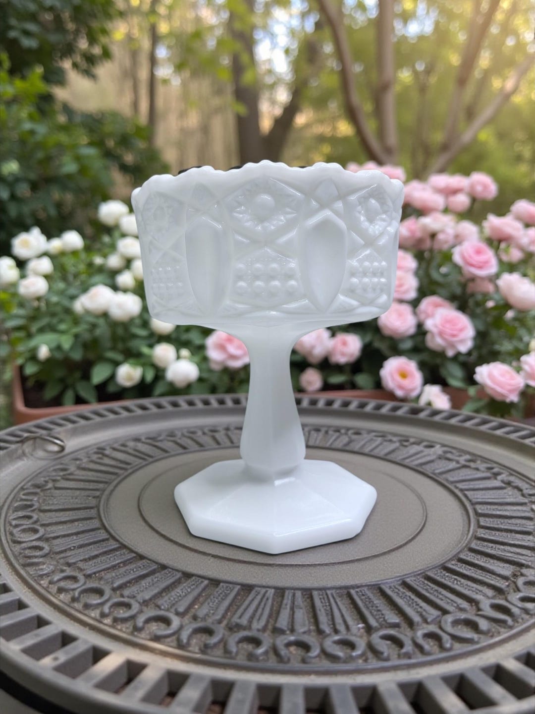 LE Smith Milk Glass Compote – “cane and Arches” / “heritage” Pattern - Etsy