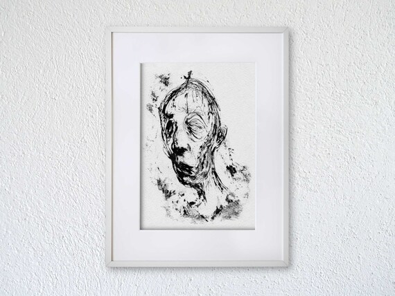 Prints Lineart Illustration Creepy Unframed Spooky Fine Art Print ...