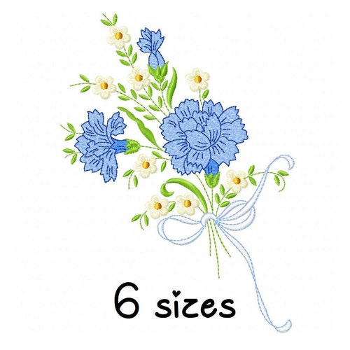 Blue Flowers Embroidery Design Bouquet Embroidery Design - Etsy