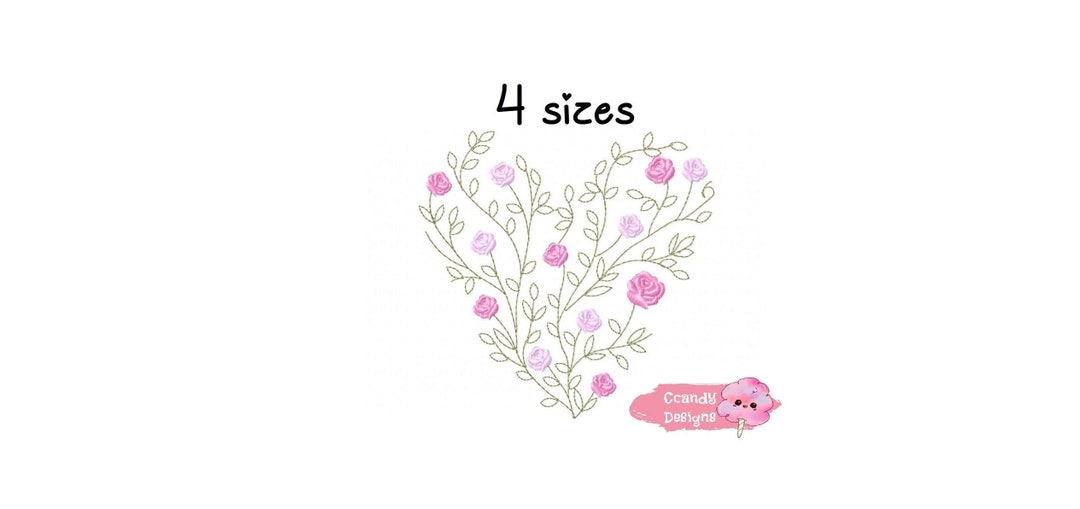 Heart Roses Embroidery Designs, Frame Embroidery Design Machine, Floral ...