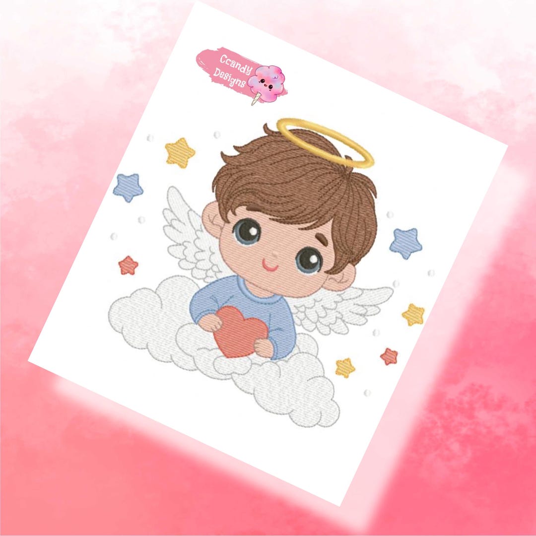 Angel Boy Heart Embroidery Design, Baptism Embroidery Design Machine ...