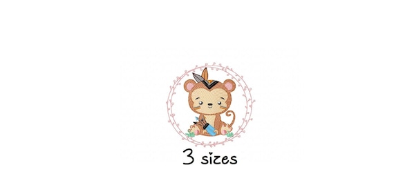 Monkey Boho Embroidery Designs Animals Embroidery Design - Etsy