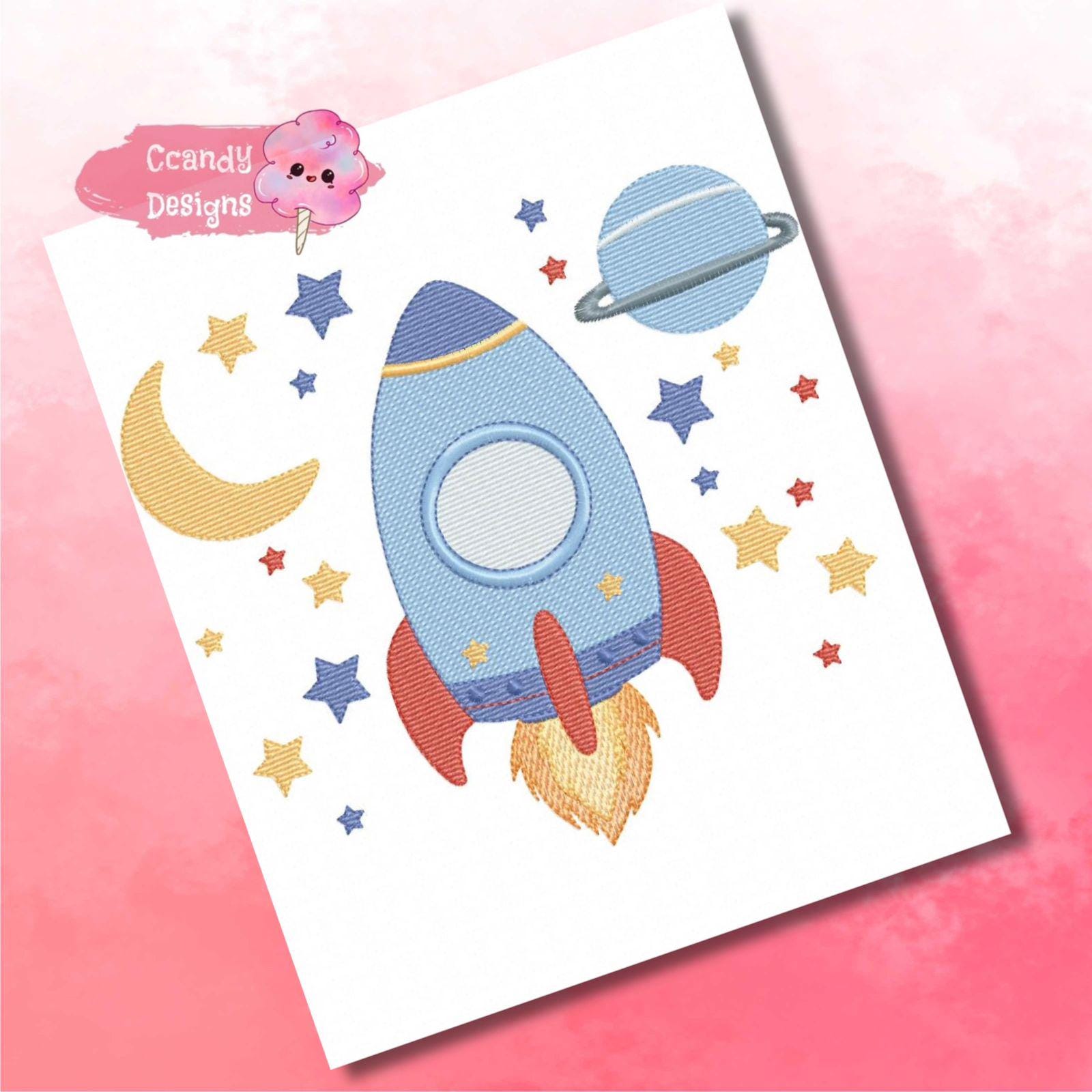 Rocket Embroidery Designs, Baby Embroidery Design Machine, Space ...