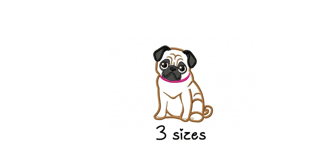 Pug Applique Embroidery Design, Animal Embroidery Design Machine, Dogs ...