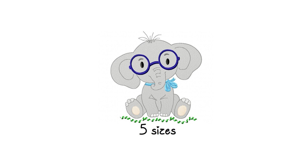Elephant Nerd Boy Embroidery Design, Animals Embroidery Design Machine ...
