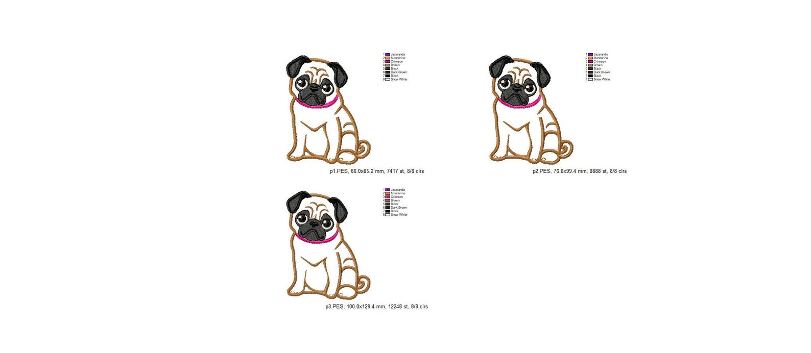 Pug Applique Embroidery Design Animal Embroidery Design | Etsy