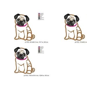 Pug Applique Embroidery Design, Animal Embroidery Design Machine, Dogs ...