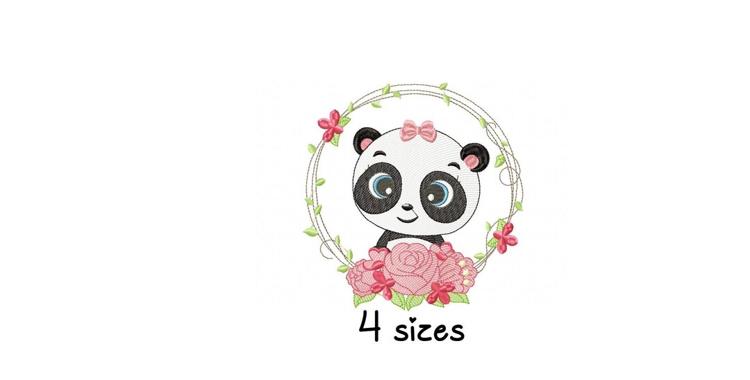 Cute Panda Flower Embroidery Design, Animal Embroidery Design Machine ...