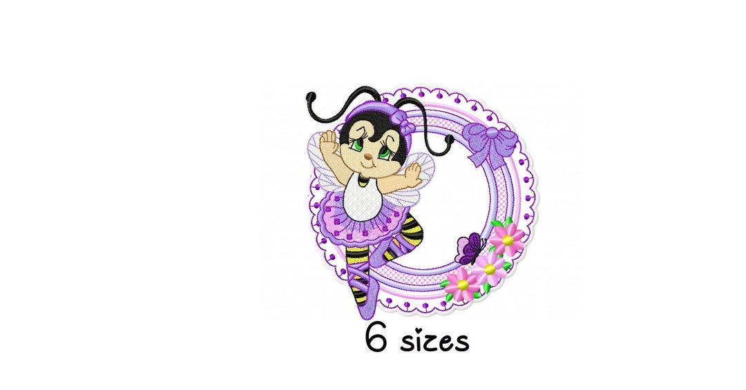 Bee Ballerina Frame Embroidery Design, Girly Embroidery Design Machine ...