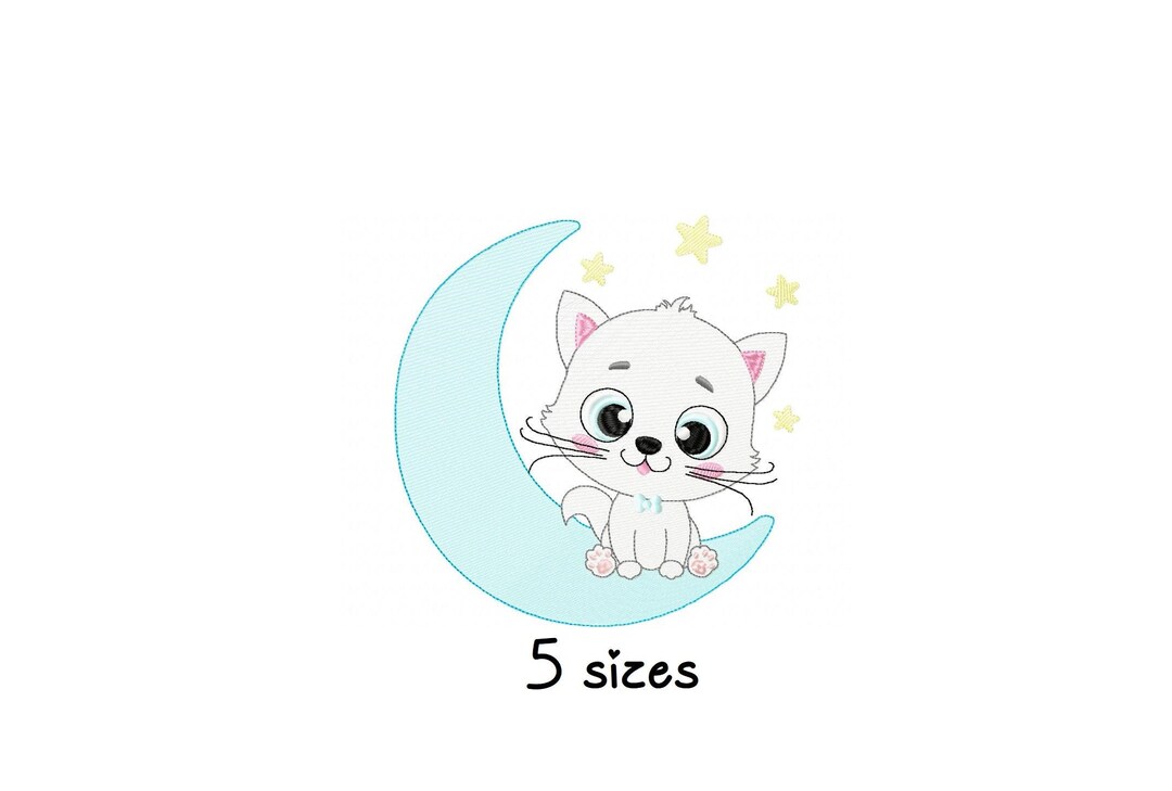 Cute Cat Moon Embroidery Design, Baby Embroidery Design Machine ...