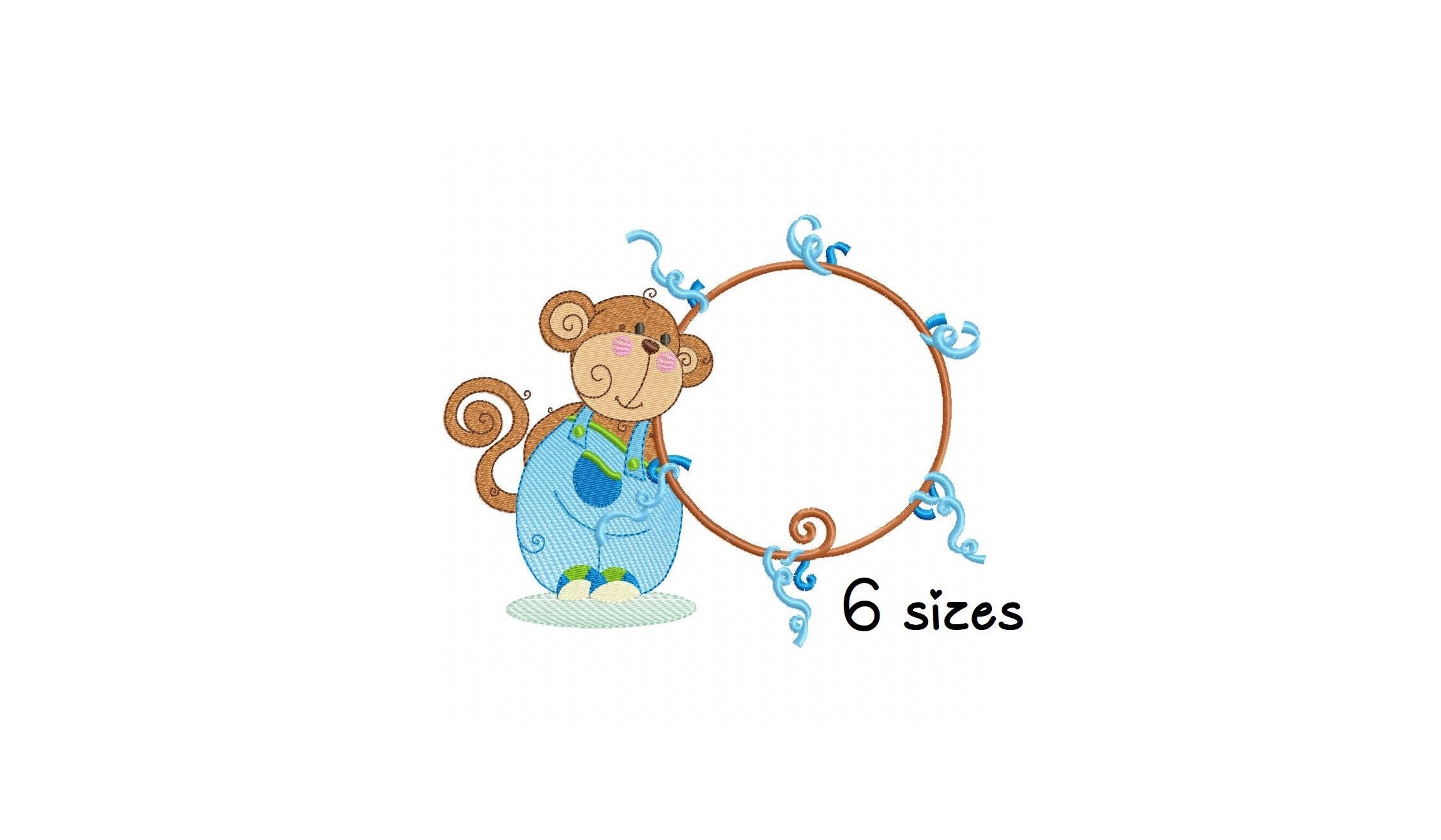 Monkey Frame Embroidery Designanimals Embroidery Design | Etsy