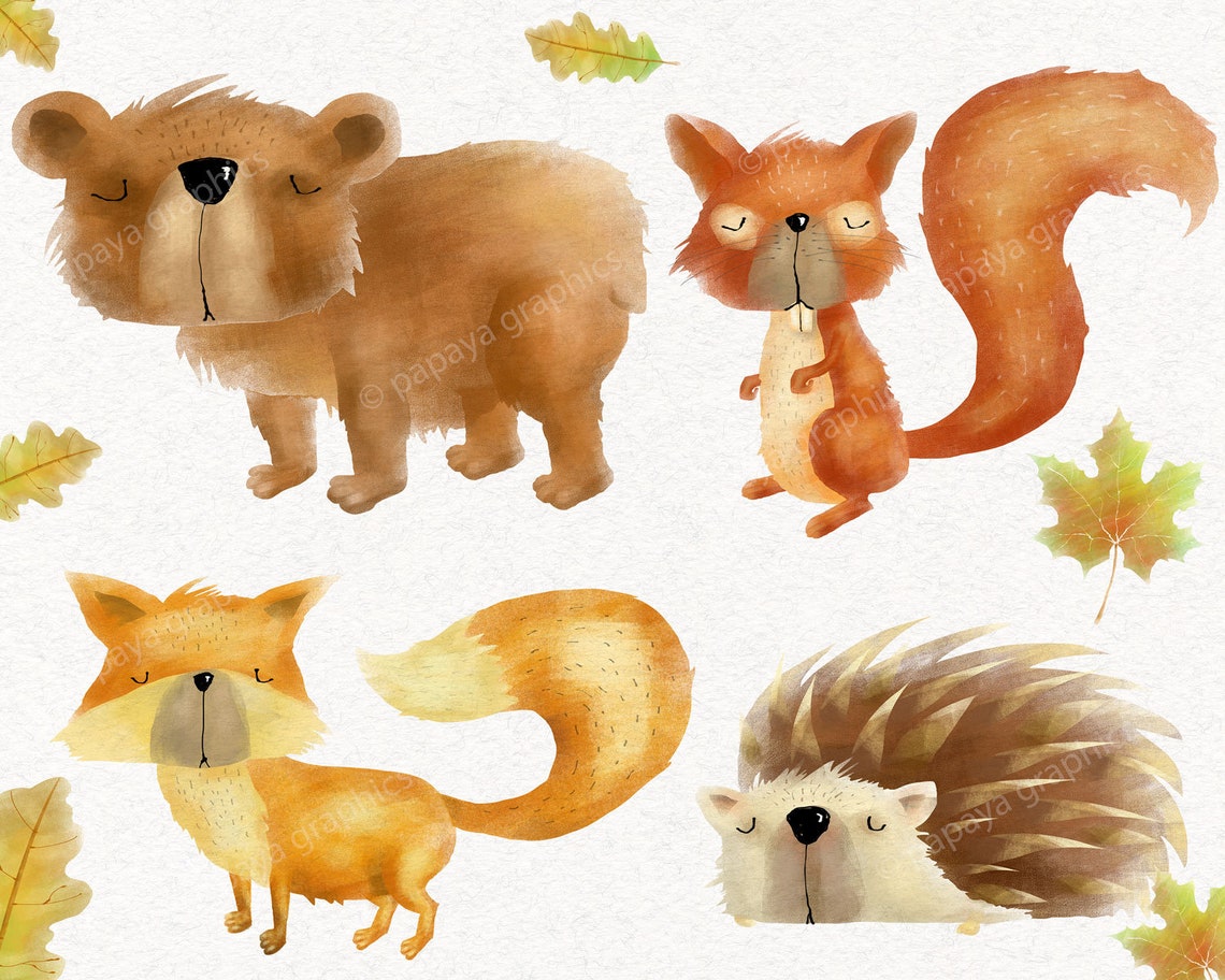 Whimsical Woodland Animals Clipart, Watercolor Clipart, Whimsical ...