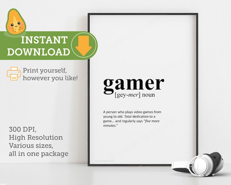 Gamer Definition Poster, Gamer Prints, Gamer Room Prints, Video Gamer ...