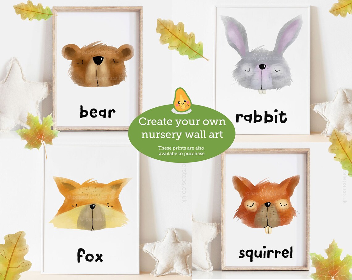 Woodland Animals Faces Clipart Forest Clip Art Hand Painted | Etsy