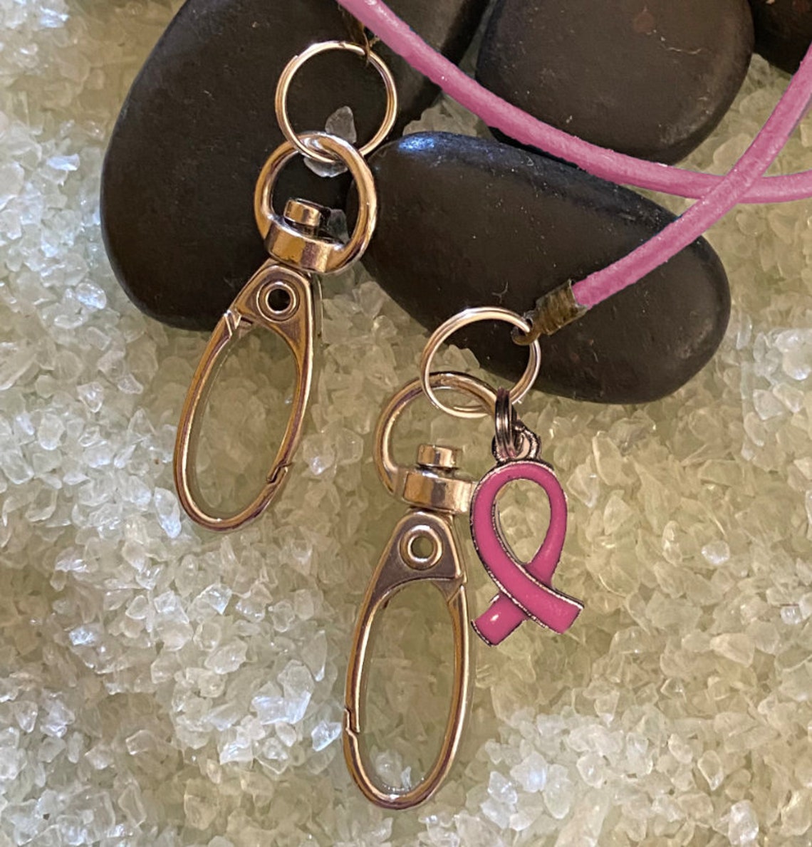 Breast Cancer Genuine Leather Lanyard with pink ribbon charm | Etsy