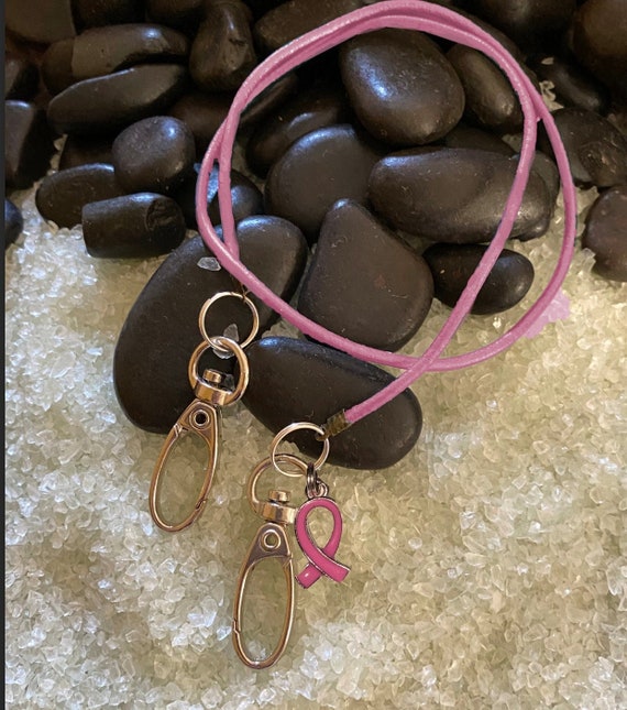 Breast Cancer Genuine Leather Lanyard with pink ribbon charm | Etsy