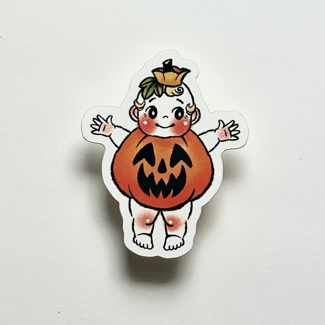 Jack-o-lantern Kewpie Mini Sticker, Pumpkin Laptop Waterbottle Journal ...