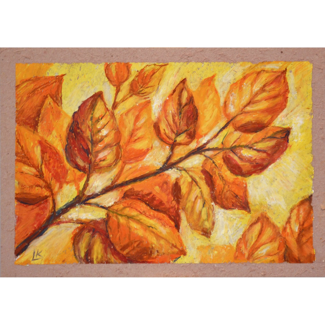 Original oil pastel drawing Fall leaves painting Autumn tree | Etsy