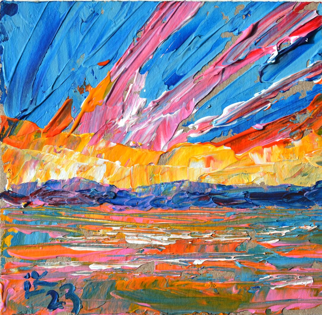 Sunset Seascape Original Small Painting Affordable Wall Sky - Etsy