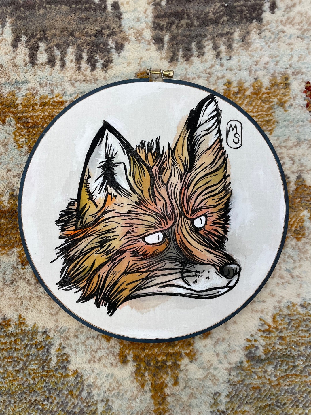 Abstract Painted Fox Print, Hand Printed and Painted Fox, Fox Art ...