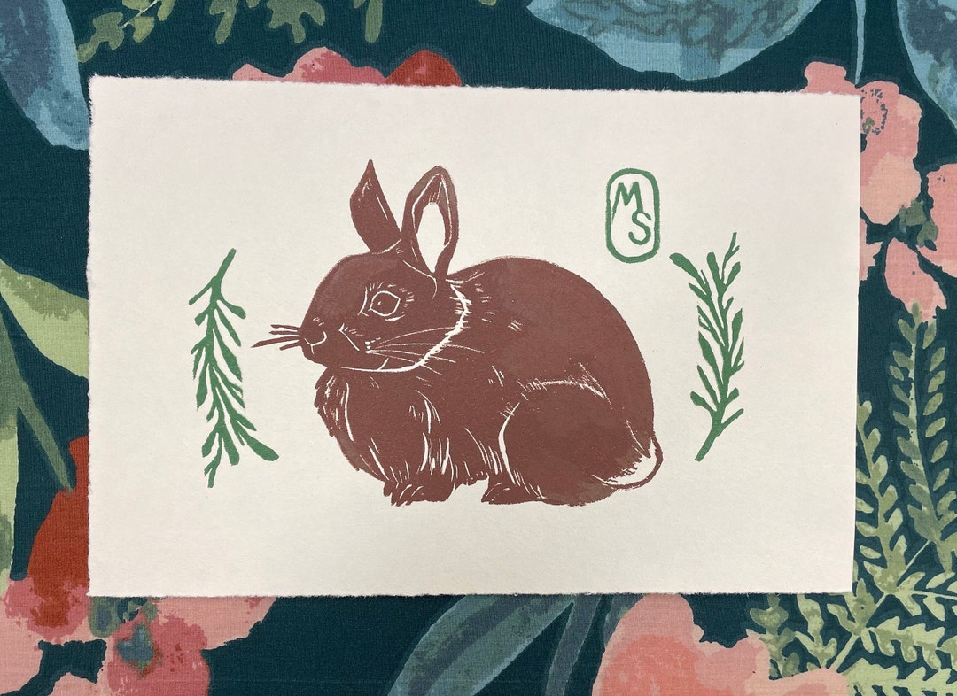 Bunny Rabbit Relief Print, Rabbit Print, Bunny Print, Bunny Decor ...